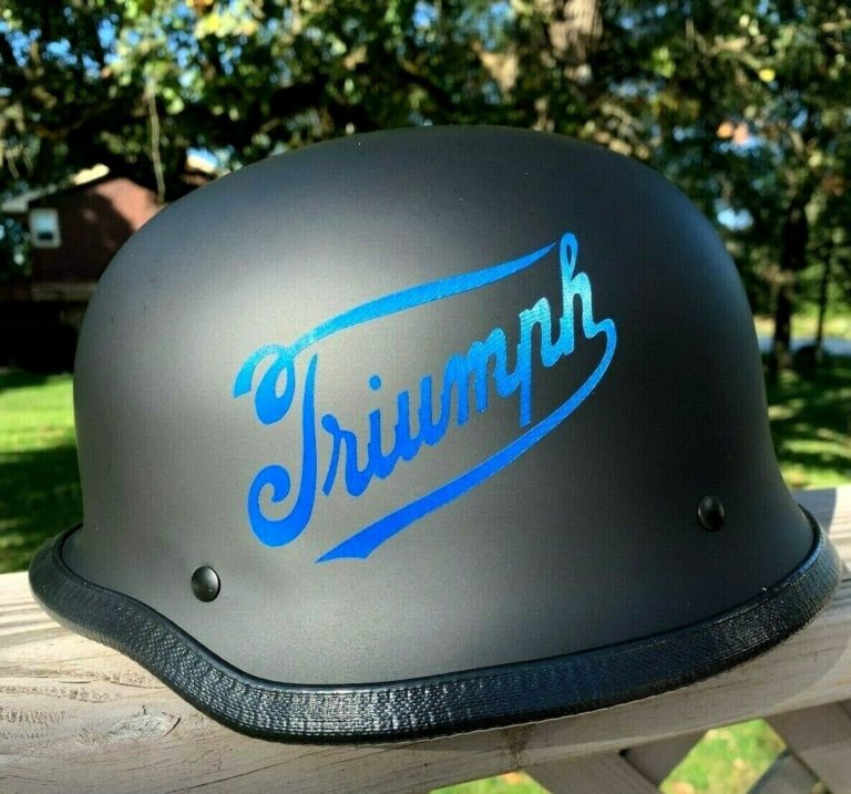 Triumph German Motorcycle Half Helmet Matte Blk DOT Cruiser Chopper ...